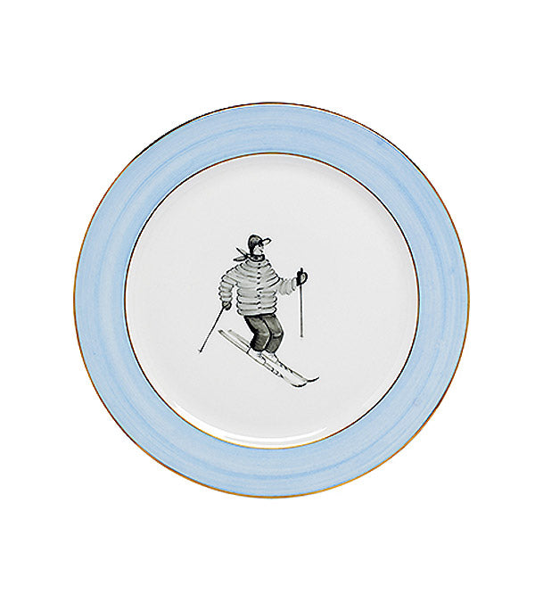 Dinner plate skier, gold rim | Sofina Boutique